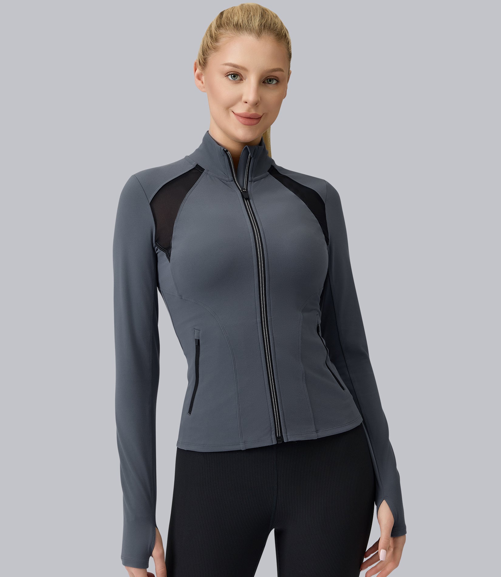 Lightweight Zip-Up Workout Jacket with Thumb Holes