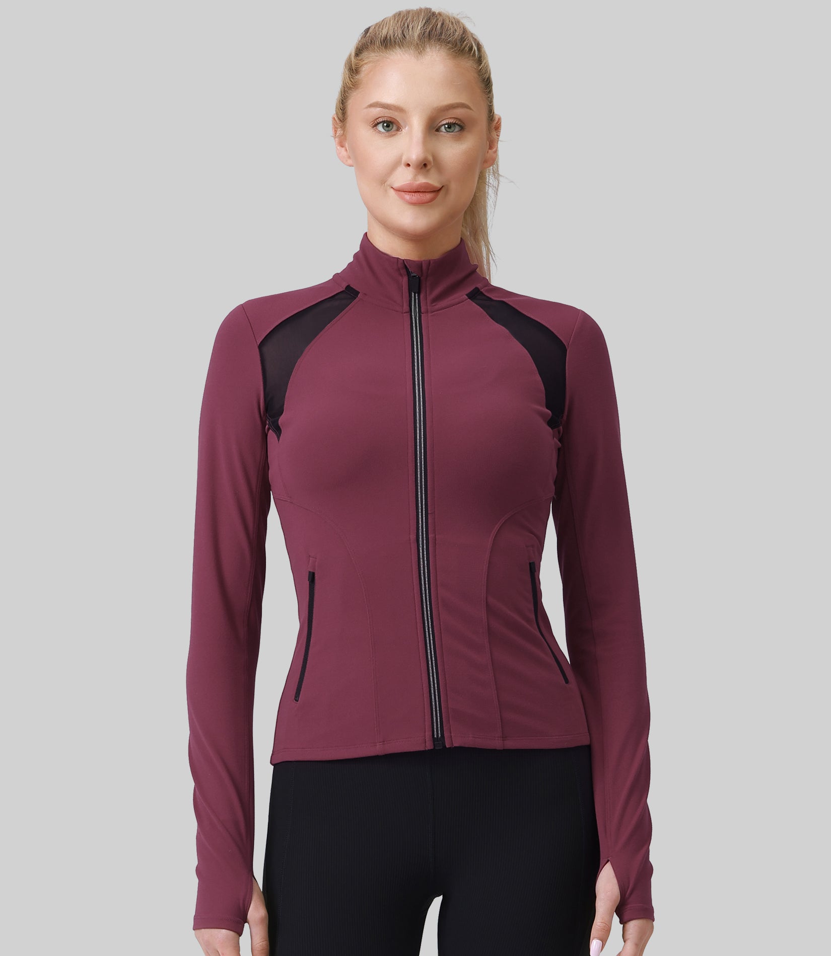 Lightweight Zip-Up Workout Jacket with Thumb Holes